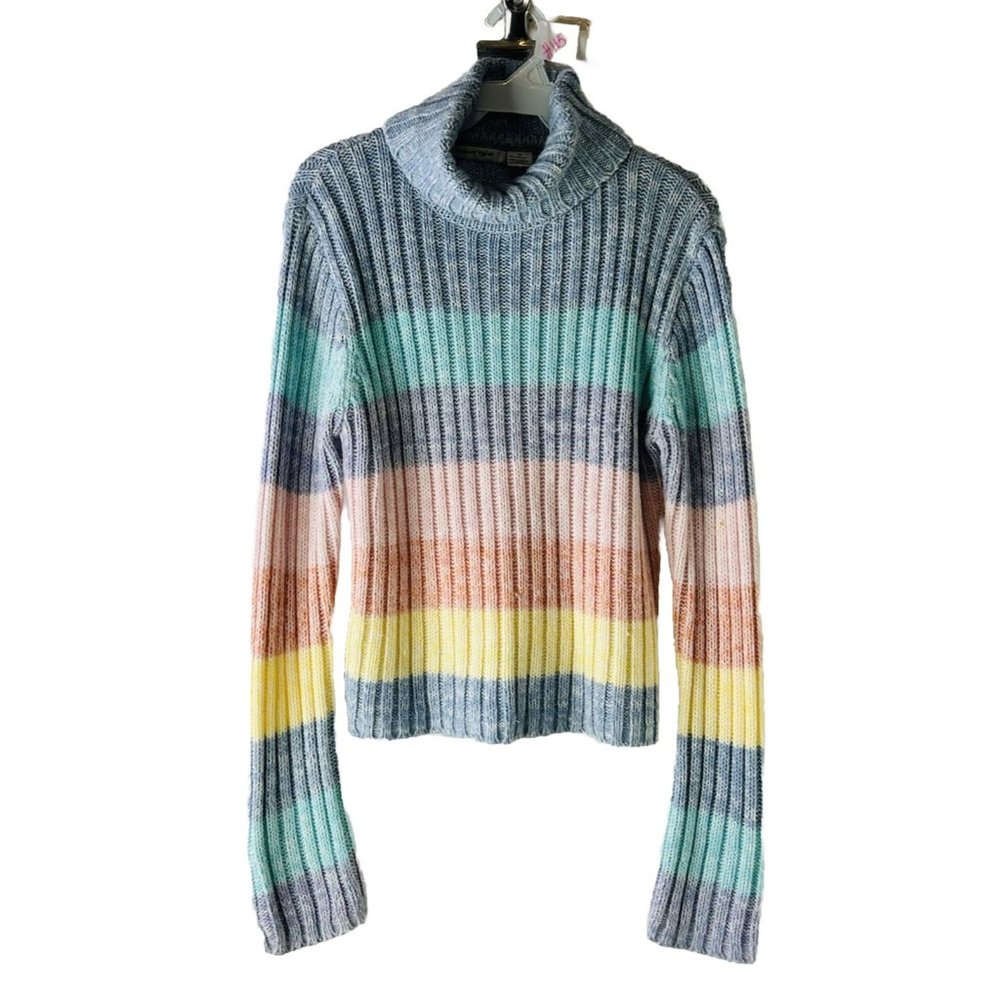 Vintage Y2k Pastel Color Block Stripe Cropped Turtlen… - Gem